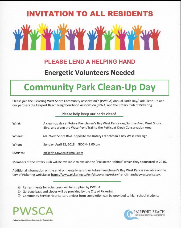 Community Park Clean Up Day - Apr 22, 2018 - PWSCA